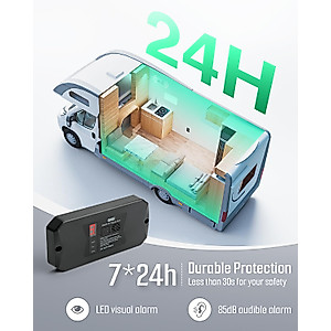 RV Propane Gas Detector, GasDoc Propane Gas Detector with 85dB Audible & Visual Alarm, for Natural Gas or Propane in RV or Motorhome, DC 12V, 3 Brackets (Long & Short, Surface & Flush) - Black