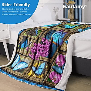 Butterfly Throw Blanket for Womens, Butterfly Gifts for Women, Soft Cozy Lightweight Butterfly Flannel Blankets and Throws for Couch Bed ( 60" x 80", Blue Butterfly )
