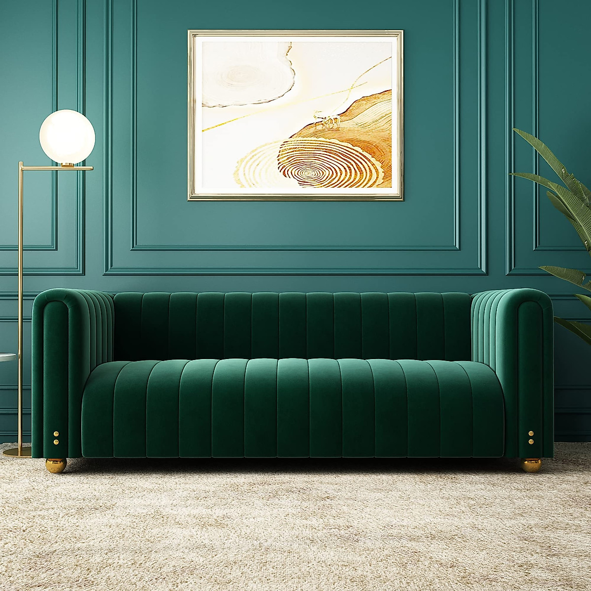 ANTTYBALE Tufted Couch Chesterfield Velvet Sofa Upholstered 81" W 3-Seater Comfy Sofa for Living Room, Bedroom, Office, Apartment (Green 2pcs)