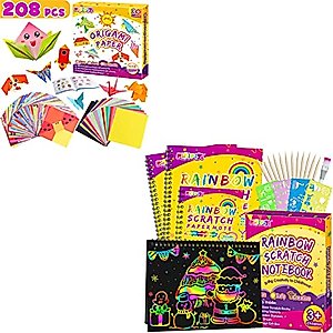 pigipigi Art Craft Gift for Kids - Upgraded Rainbow Scratch Paper Notebook Black Magic Color Drawing Supplies Toy Set for 3-12 Year Old Boys Girls Birthday Party Favor Christmas Easter Activity