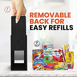 mHomeBilt Bag Storage Organizer - Bamboo Food Plastic Baggie Holder, Dispenser, and Container for Kitchen Drawer - Fits Major Brand's Gallon, Quart, Sandwich & Snack Sized Slider Bags (Black)