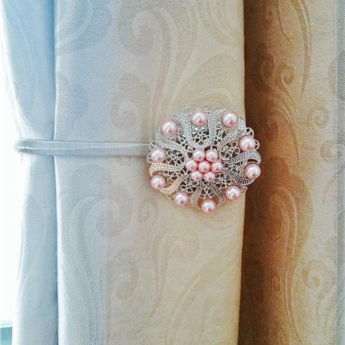 Pearl Magnetic Curtain Tieback Magnet Window Screening Clip Living Room Accessories Elegant Curtains Buckle Tie Backs Holder (Color : Small, Size : As Show)