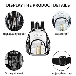 KTUCPRY Clear Mini Backpack with Size12×9.5×4,Stadium Approved Clear PVC Waterproof Mini Backpack for Concert Sport Events Work Travel (Black)