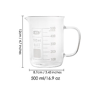 DS. DISTINCTIVE STYLE Chemistry Glass Beaker with Handle 500 Milliliters Lab Beaker Borosilicate Glass Measuring Cup for Laboratory