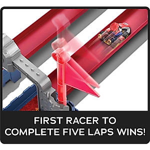 Hot Wheels Mario Kart Bowser’s Castle Chaos Modular Track with Side by Side Racing Lap Flags and Bowser Figure Connects to Other Sets Gift idea for Ages 3 Years and Older