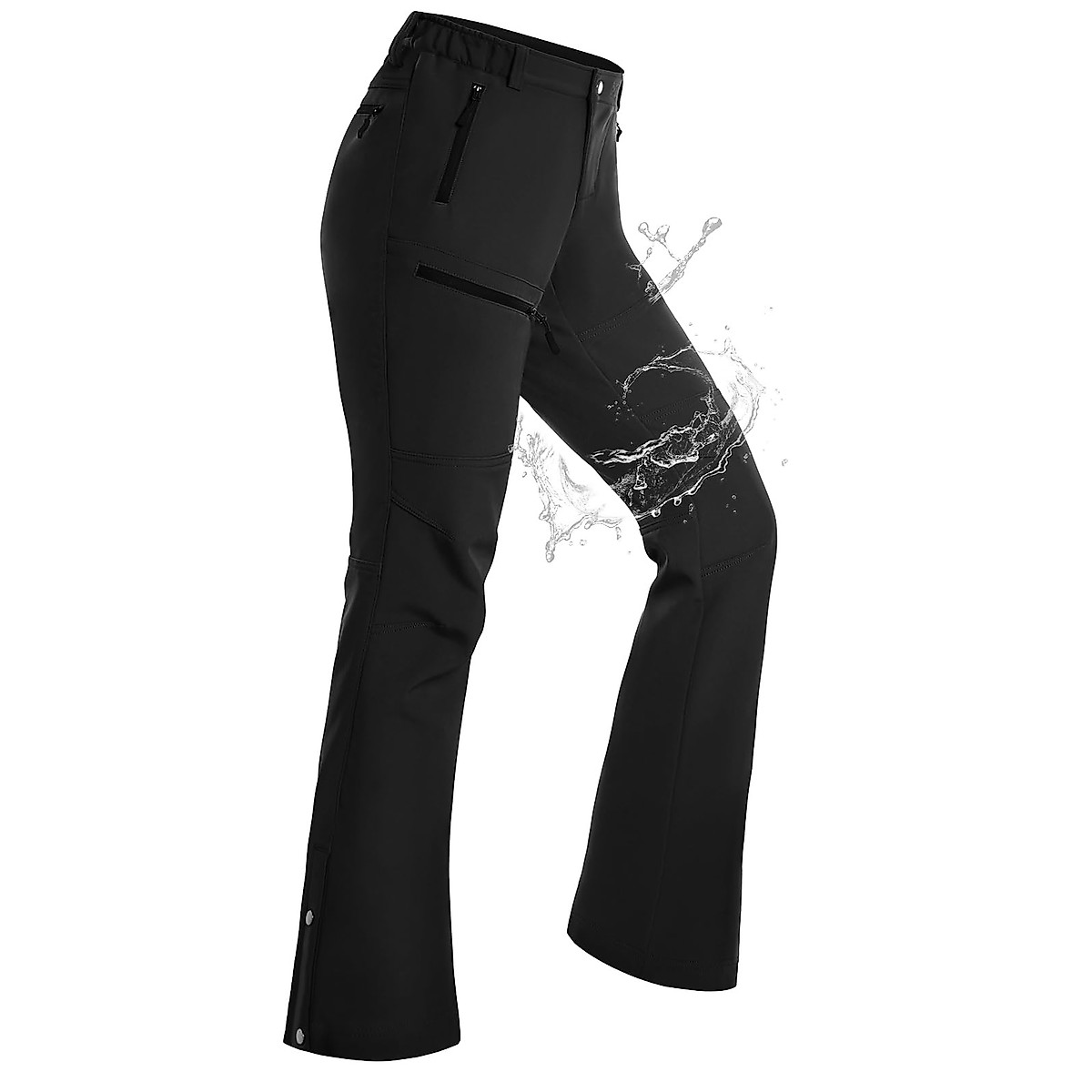 Cycorld Women's Snow Ski Pants Fleece Lined Waterproof Softshell Insulated Flare for Snowboarding Hiking Winter Outdoor(Black, 8)