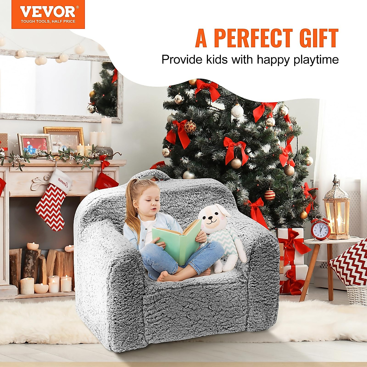 VEVOR Kids Armchair, Kids Sofa with High-Density 25D Sponge, Snuggly-Soft Toddler Chair, Sherpa Fabric Reading Couch for Bedroom and Playroom