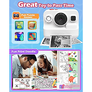 Anchioo Kids Camera Instant Print, 1080P Kids Digital Camera with Printer Paper, Christmas Birthday Gift for Girls Boys Age 3-12, Kids Print Camera Toy for 4 5 6 7 8 Year Old Boy, 32G SD Card - White