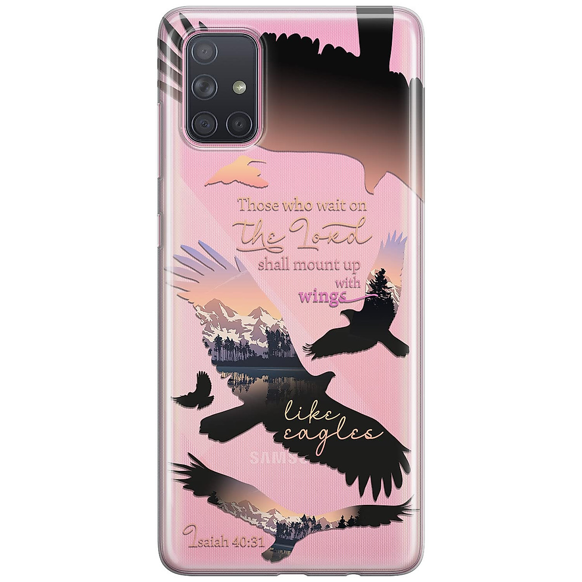 Cavka Phone Case Compatible with Samsung Galaxy A73 A72 5G A71 A54 A52 A42 A34 A32 A14 A11 Bumper Scripture Quote Bible Verse Design Cover Birds of Prey Those who wait on The Lord Isaiah 40:31