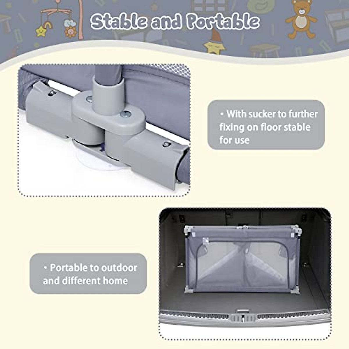 Foldable Baby Playpen, Ronipic Playpen for Babies and Toddlers, Adjustable Shape, Anti-Slip Base, 71"x59" Extra Large Baby Play Yards with Soft Breathable Mesh, Sturdy Baby Fence with Zipper Gate,Gray