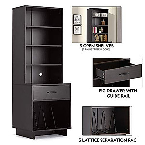 MELLCOM Wooden Bookcase Storage Cabinet Bookshelf with 3 Shelves and 1 Drawer, Modern Standing Shelf, Side Corner Storage Cabinet Decor Furniture for Home Office (Black)