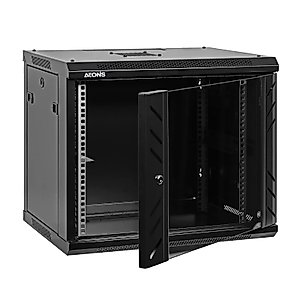 AEONS Professional Wall Mount 19-Inch IT Server Rack Network Cabinet Enclosure 9U 16" Switch-Depth Glass Door Black