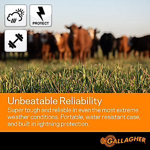 Gallagher MB150 Dual Power Electric Fence Charger | 1.5 Joule 12v Battery or 110v AC Energizer with Adaptive Energy Control | Powers Up to 30 Miles / 100 Acres | Portable and Compact