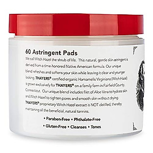 THAYERS Original Witch Hazel Astringent Pads with Aloe Vera Formula, 60 Count