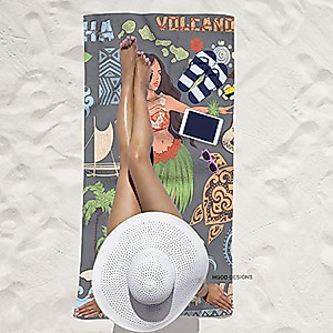 HGOD DESIGNS Bath Towel Hawaii,Vintage Set of Hawaiian Icons and Symbols Girl Guitar Volcanic Bath Towel Throw Blanket Beach Towel 64" Lx32 W