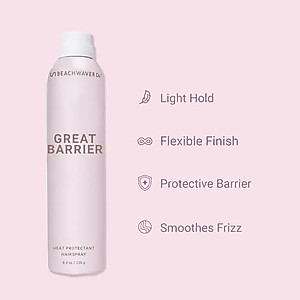 Beachwaver Great Barrier Heat Protectant Hair Spray - Multi-Purpose Treatment for Heat Protection Before Styling for Flexible Hold & No Frizz - Polynesian Pink Sugar Scent (8.4 Fl Oz)