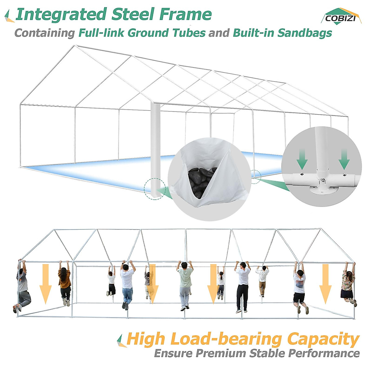 COBIZI 20x40ft Party Tent Heavy Duty, Wedding Tent, Event Tents For Parties, Carpas Para Fiestas With 8 Removable Sidewalls, 20x40 Tent with Built-in Sandbag, UV50+, Big Tent For Party, Carport, White