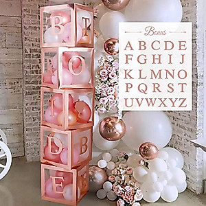 96 PC Bridal Shower Decorations Balloon Boxes Rose Gold - Transparent Block with BRIDE TO BE + GROOM + A - Z Letters and 40 Balloons- Engagement Bachelorette Parties Weddings Centerpieces Photo Booth