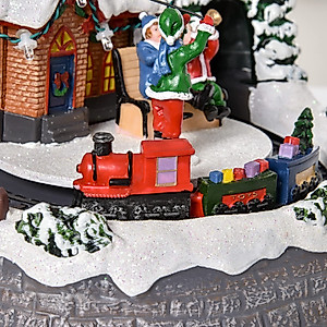 HOMCOM Animated Christmas Village, Pre-lit Musical Collectable Decor with Moving Train for Indoor Holiday Displays, Built-in LED Lights for Tabletop