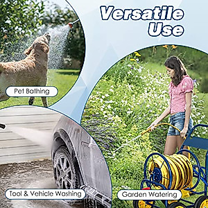 Goplus Garden Hose Reel Cart, Heavy Duty Water Planting Cart w/Non-slip Crank Handle, 4 Solid Wheels, Outdoor Hose Reel Holds 330 FT of 3/4", 5/8” & 400 FT of 1/2" Hose for Garden Yard Lawn Farm