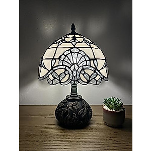 Enjoy Tiffany Style Table Lamp White Baroque Style Lavender Stained Glass Included LED Bulb Vintage for Living Room Dining Room Bedroom Bedside Office Hotel H14*W10 in