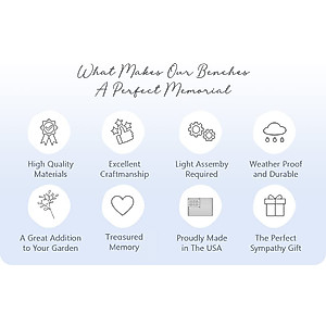 The Comfort Company Garden Memorial Bench, Personalized, Concrete, Engraved, Cast Stone, Outdoor, Weatherproof, Year-Round, Cement, Sympathy, Grieving, Loss, Loved One, USA Made