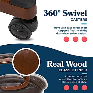 La-Z-Boy Fairmont Big and Tall Executive Office Chair with Memory Foam Cushions, High-Back with Solid Wood Arms and Base, Bonded Leather, Big & Tall, Biscuit Brown