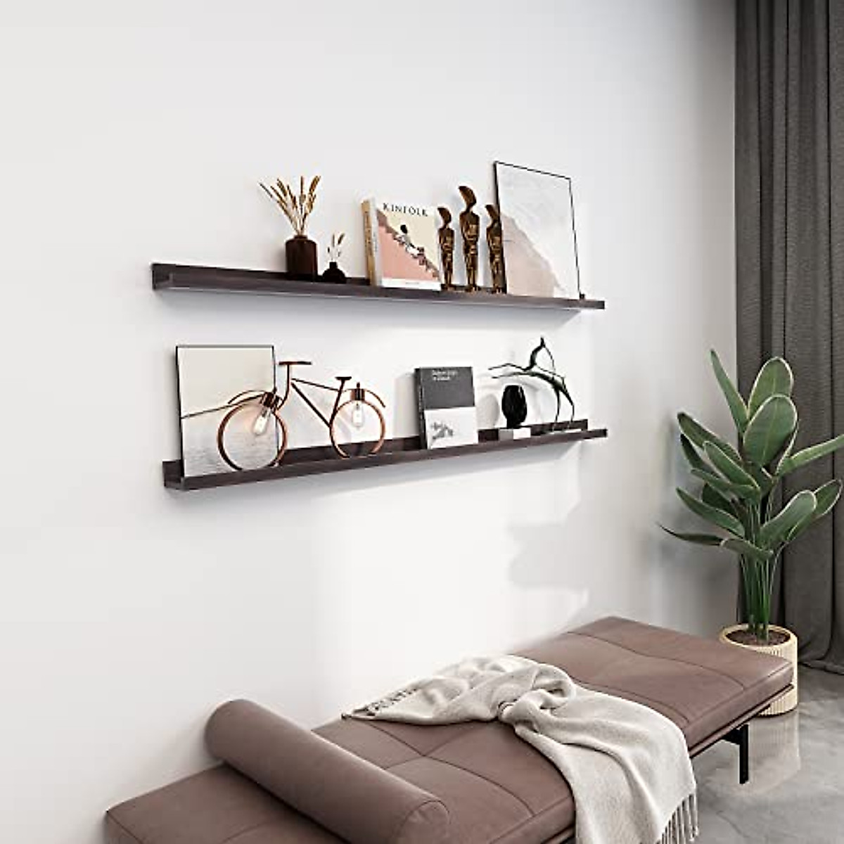 JOLLYMER Floating Shelves for Wall Collage, Picture Ledge Shelves, 48-inch, Set of 2, Espresso
