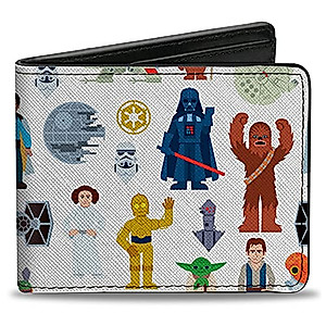 Buckle-Down Wallet Bifold PU Star Wars Classic Characters and Icons Collage White