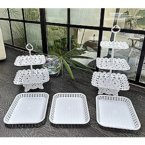 Set of 7 Pieces Cupcake Stands Plastic Dessert Stand Cupcake Holder Plate Serving Tray Fruit Plate for Wedding Birthday Party Fruits Desserts Candy Bar Display White