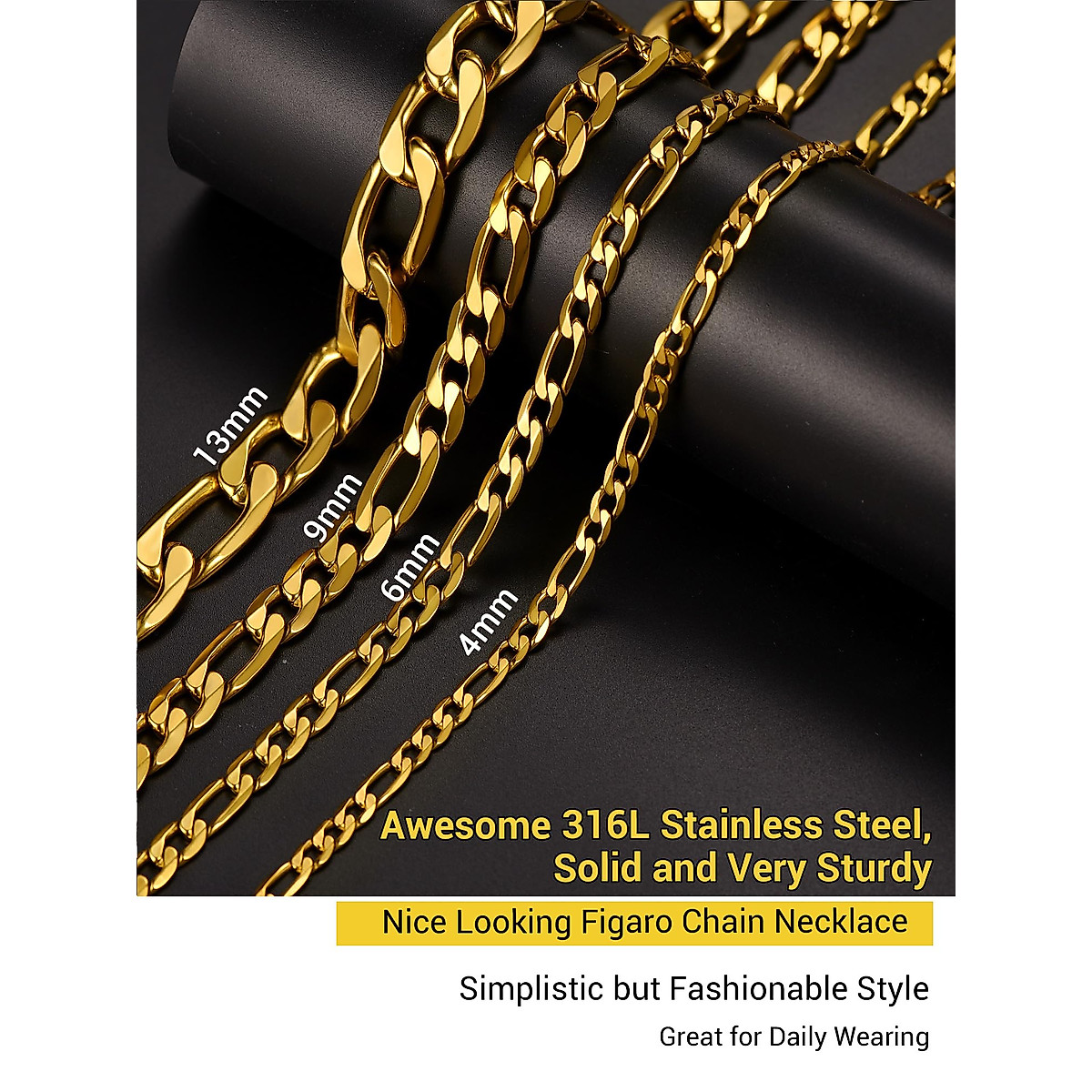PROSTEEL Figaro Chain Gold Necklace 4mm Dainty Cute Chains 14 Inch Layered Necklaces For Men