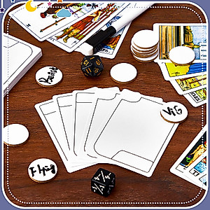 Teling 24 Pcs Reusable Cards Multifunctional Tokens Dry Erase Cards White Blank Flash Cards Erasable Index Cards, 24 White Erasable Plastic Counters Gaming Tokens Discs and 5 Marker Pens for Game