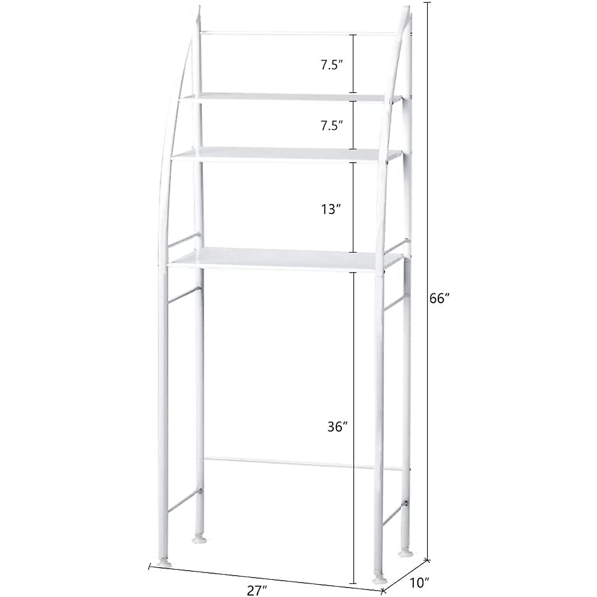 Barton 3-Shelf Bathroom Organizer Over The Toilet Storage Bathroom Space Saver Shelf 27"(L) x 10"(W) x 66"(H) - White