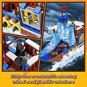 amireed Pirate Ship Toy, Pirate Ship Toys for Boys with 3 Minifigures, Treasure Island Toys, 235pcs Pirate Ship Toys for Kids Ages 6+ Indoor Birthday Party