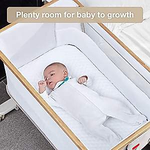 RONBEI Baby Bassinet Bedside Sleeper, Bedside Bassinet with Storage Basket and Wheels, Easy Folding Bassinets Bedside Cribs for Baby/Infant/New Borns