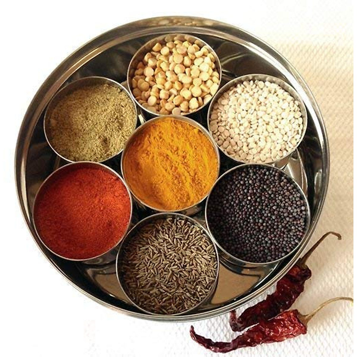 DBY Spice Box Stainless Steel Masala Box Spice Box Dabba Spice Container - 7 Containers Stainless Steel Spice Container Indian Spice Box Double Lid masala box Kitchen Spice Box Spice Box for Chefs