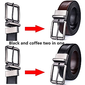 Beltox Men's Genuine Leather Reversible Belt 1.25” Rotate Brushed Roller Buckle Gift Box(Black Coffee with Brushed Roller Buckle,34-36)