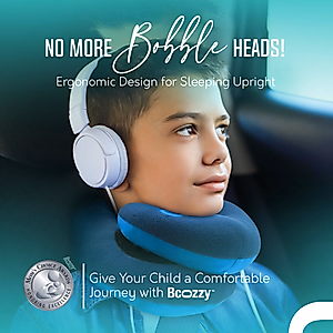 BCOZZY 8-12 Y/O Kids Travel Pillow for Car & Airplane, Soft Kids Neck Pillow for Traveling in Car Seat, Provides Double Support for Toddlers Head & Chin in Road Trips, Washable, Medium Size, Navy