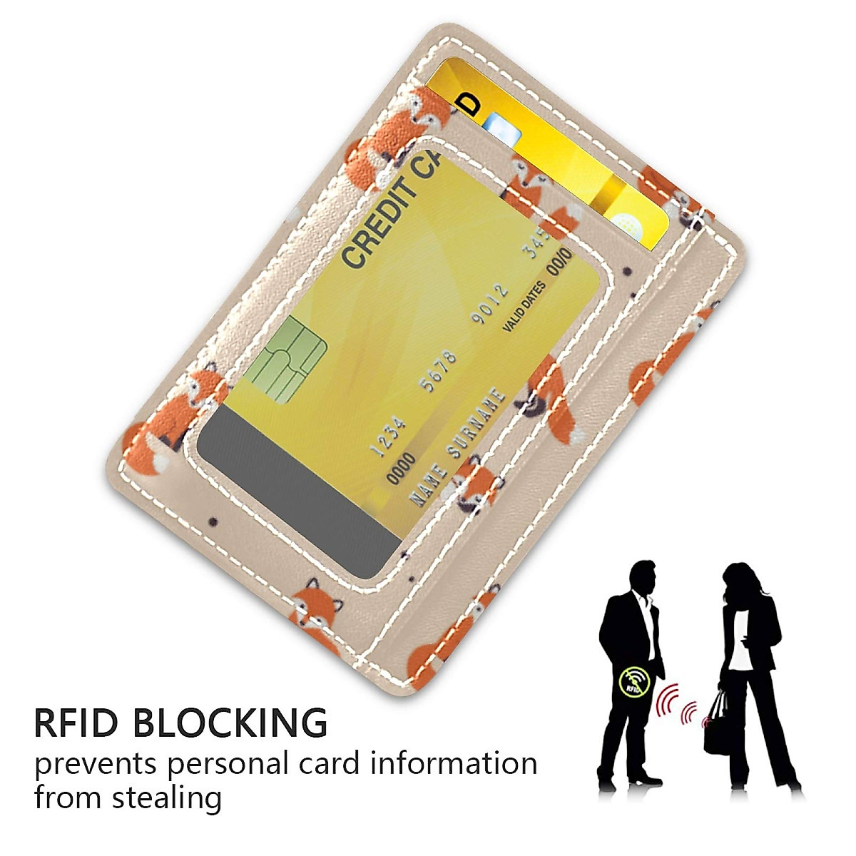 Linomo Thin leather Card Holder and Money Clip Cute Animal Fox Pattern Wallet RFID Blocking for Men & Women