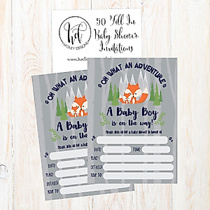 50 Fill in Fox Baby Shower Invitations, Baby Shower Invitations Woodland, Custom, Rustic, Jungle, Forest, Neutral, Baby Shower Invites for Boy, Baby Shower Invite Cards, Baby Invites Printable