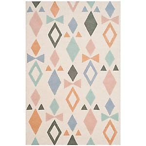 SAFAVIEH Kids Collection Area Rug - 5' x 7', Ivory & Multi, Handmade Geometric Wool, Ideal for High Traffic Areas in Living Room, Bedroom (SFK901A)