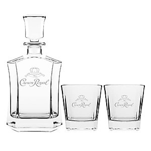 Whiskey Decanter Fathers Day Crown Royal Gifts for Men Set with 2 Drinking Glasses | Whiskey Decanter Set for Men and Women | Compatible