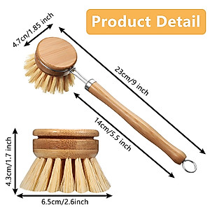 Patelai 8 Pieces Wooden Kitchen Dish Brush Include Bamboo Scrub Cleaning Brush and Replacement Heads Dish Scrubber for Kitchen Room Cleaning Supplies