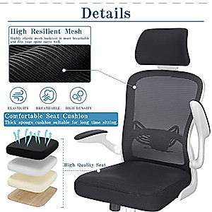 ZXBEER Office Chair Ergonomic Desk Chair Lumbar Support Height Adjustable Computer Chair with Flip-up Armrests, Mesh High Back, and 360° Rocking Function Swivel Task Chair for Home Office