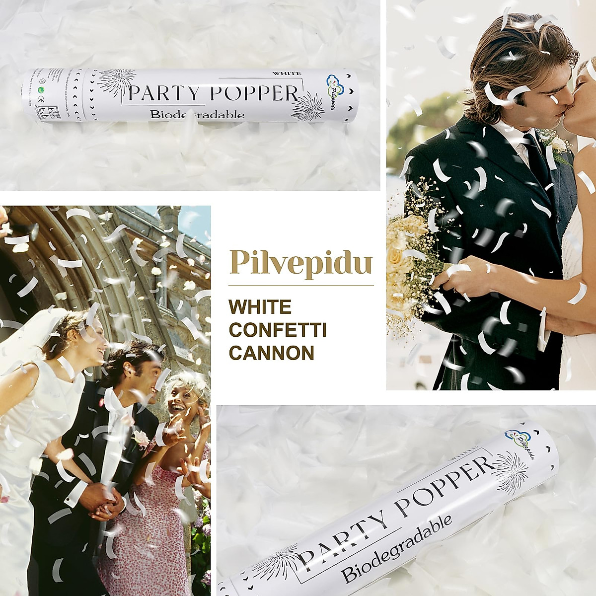 White Confetti Poppers,Rice Paper For Wedding,Biodegradable Confetti Cannon,6Pack Biodegradable Confetti Party Shooters Air Power, Party Party For Lawns Wedding,Birthday,Outdoor Celebrations