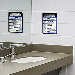 Excello Global Products Employee Must Wash Hand Sign: 5"x7" Plastic Sign for Businesses with Easy Mount Adhesive Strips (Pack of 2)