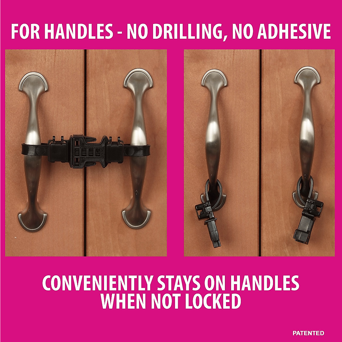 Kiscords Baby Safety Cabinet Locks for Handles Child Safety Cabinet Latches for Home Safety Strap for Baby Proofing Cabinets Kitchen Door RV No Drill No Screw No Adhesive /4 Pack (Black)