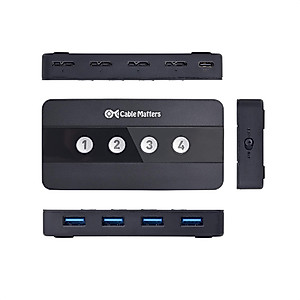 Cable Matters 4 Port USB 3.0 Switch USB Sharing Switch for 4 Computers and USB Peripherals - Button or Wireless Remote Control Switching - Includes a USB-C Adapter for USB-C USB4 and Thunderbolt 4