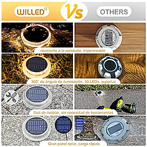 WILLED Solar Step Lights Outdoor, Warm White Solar Deck Lights IP65 Waterproof, Solar Powered Step Lights for Stairs, Post Cap, Fence, Driveway, Walkway, Pathway, Patio, Garden, 4 Pack