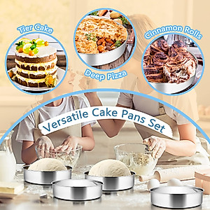 E-far 6 Inch Cake Pans Set of 4, Stainless Steel Round Baking Cake Pan Tins with Decorating Supplie Including Parchment Paper Icing Tips Spatula Scrapper, Non-toxic & Healthy, Dishwasher Safe